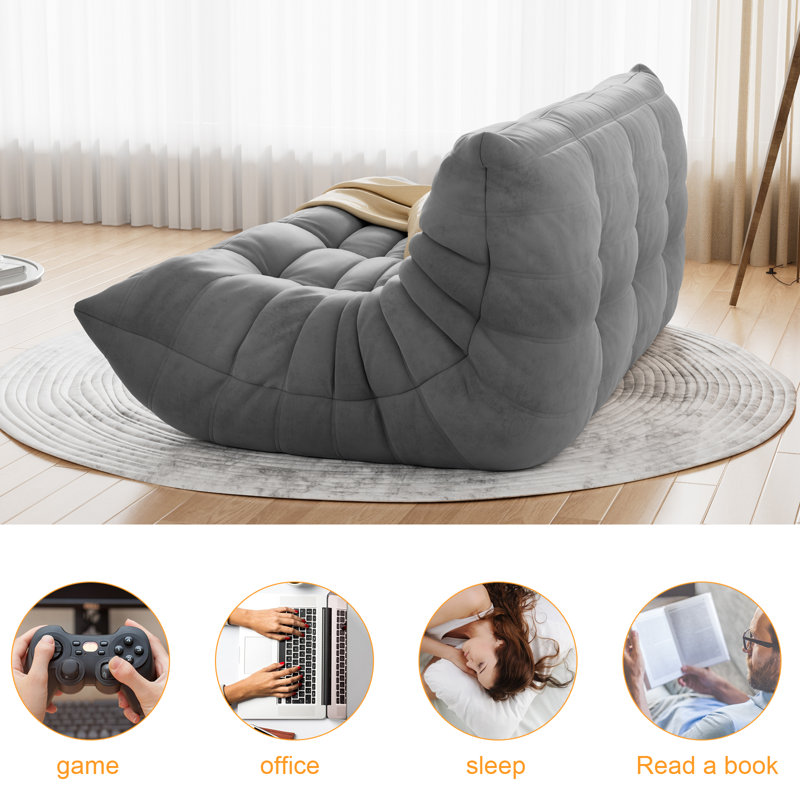 Armless 3 Seat Togo Three Seater Large Bean Bag Sofa Gray Microfiber Microsuede